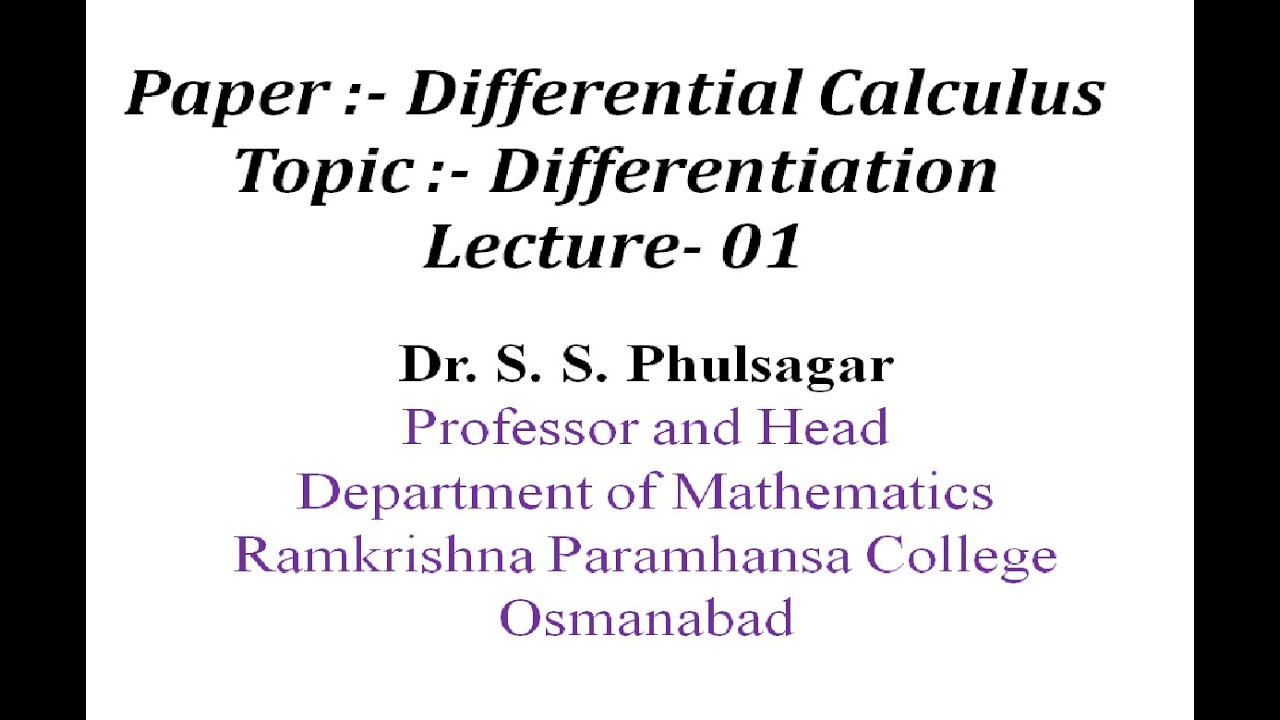 Differential Calculus: Differentiation. Lect .1 - YouTube