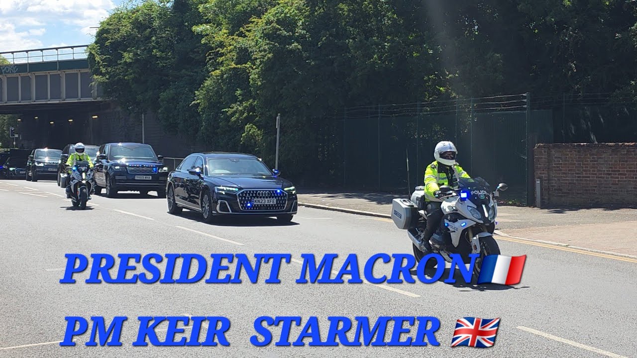 President macron 🇫🇷 & Prime minister Starmer 🇬🇧 motorcade - YouTube