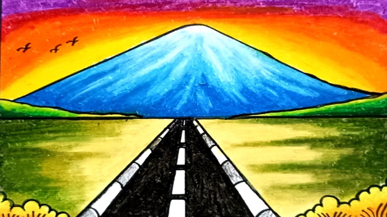 CARA MENGGAMBAR PEMANDANGAN YANG PALING MUDAH || PEMANDANGAN GUNUNG ...