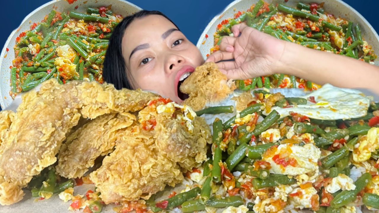 MUKBANG AYAM GORENG KRIUK + KACANG PANJANG TELUR BALACAN🌶️ - YouTube