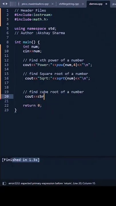 Find Square root , power and cube root of a number | C/C++ |programing #short #shorts # ...
