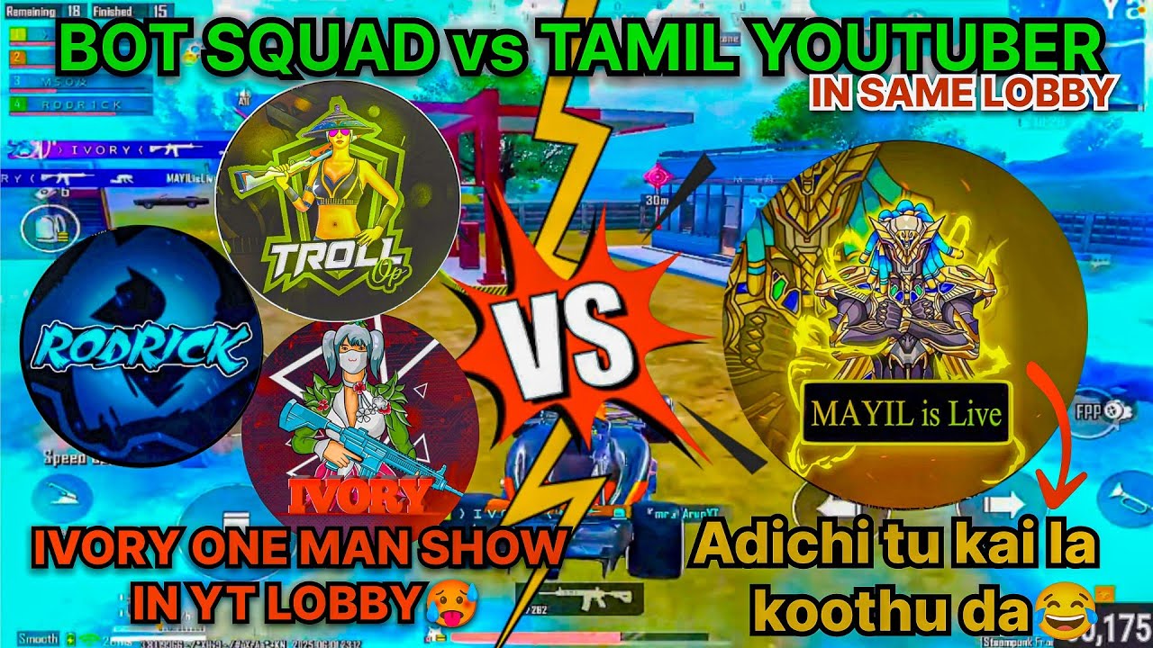 BOT SQUAD vs TAMIL YOUTUBER🤡 ||IN SAME LOBBY|| IVORY ONE-MAN SHOW🥵|| #madan #madanop #bgmi # ...