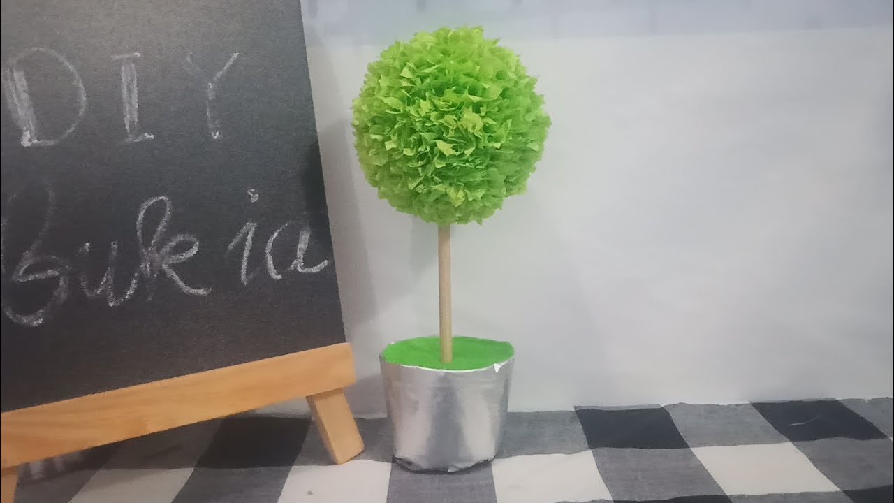 CARA MEMBUAT BUNGA BOLA RUMPUT CANTIK DARI KERTAS KREP | bunga bonsa ...