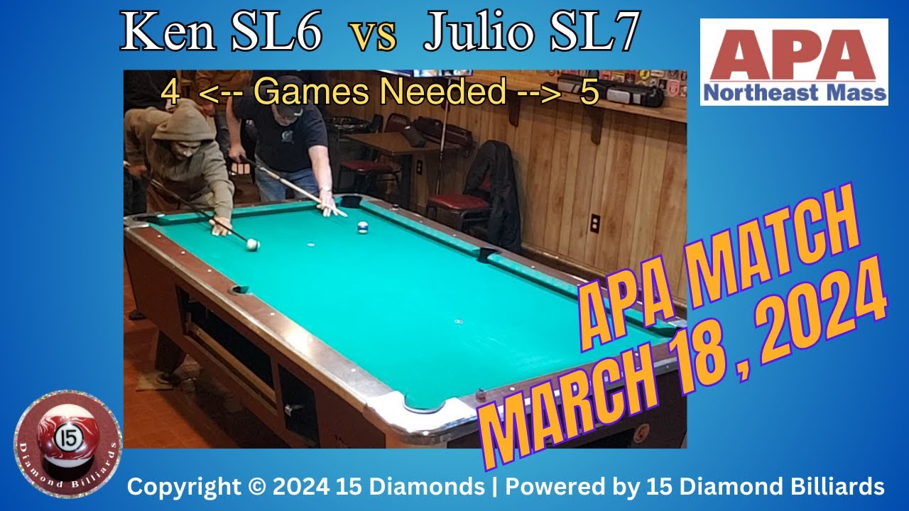 Live APA Match March 18, 2024 Ken Ackroyd SL6 vs Julio Rafael SL7 (4 To ...