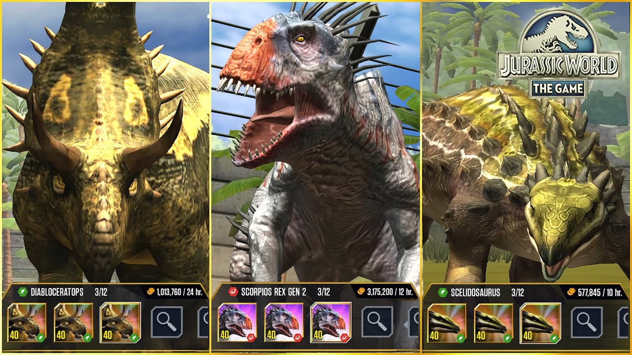 SCORPIOS REX GEN 2 x DIABLOCERATOPS x SCELIDOSAURUS X3 MAX LEVEL 40 ...