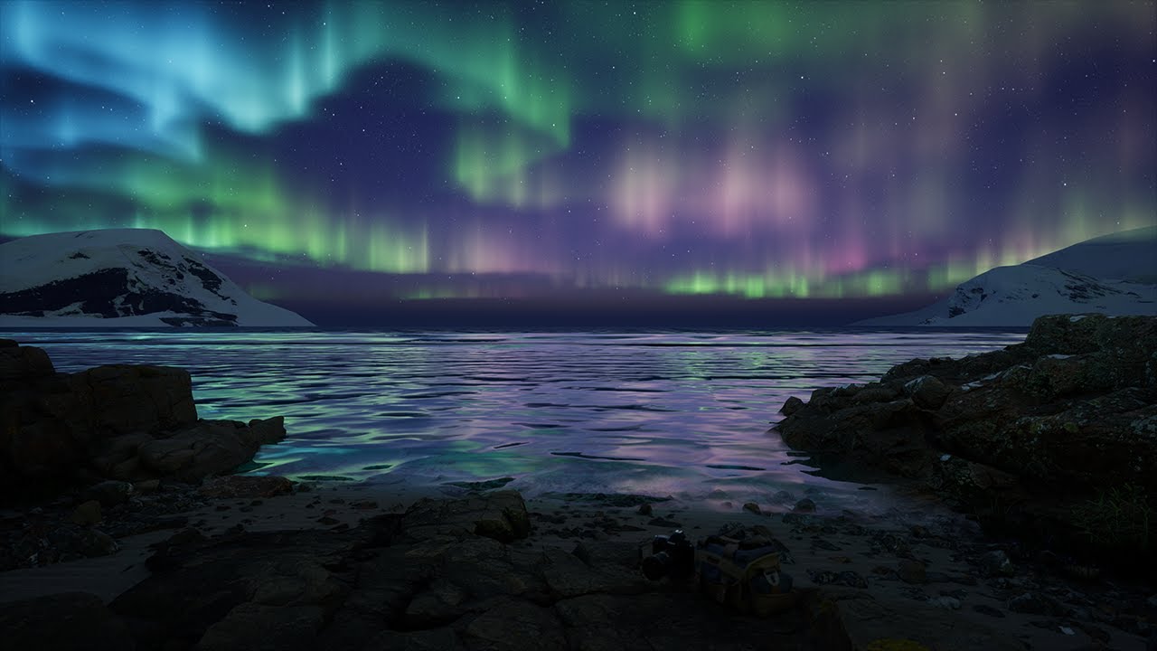 Nordic Beach & Aurora Borealis | Ocean Wave Sounds | 4K - YouTube