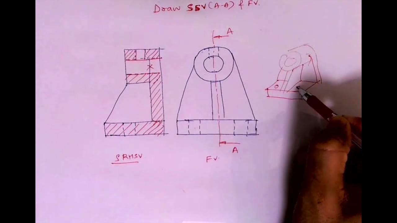 How to draw section when 2 views are given 1 ( Sectional orthography ...
