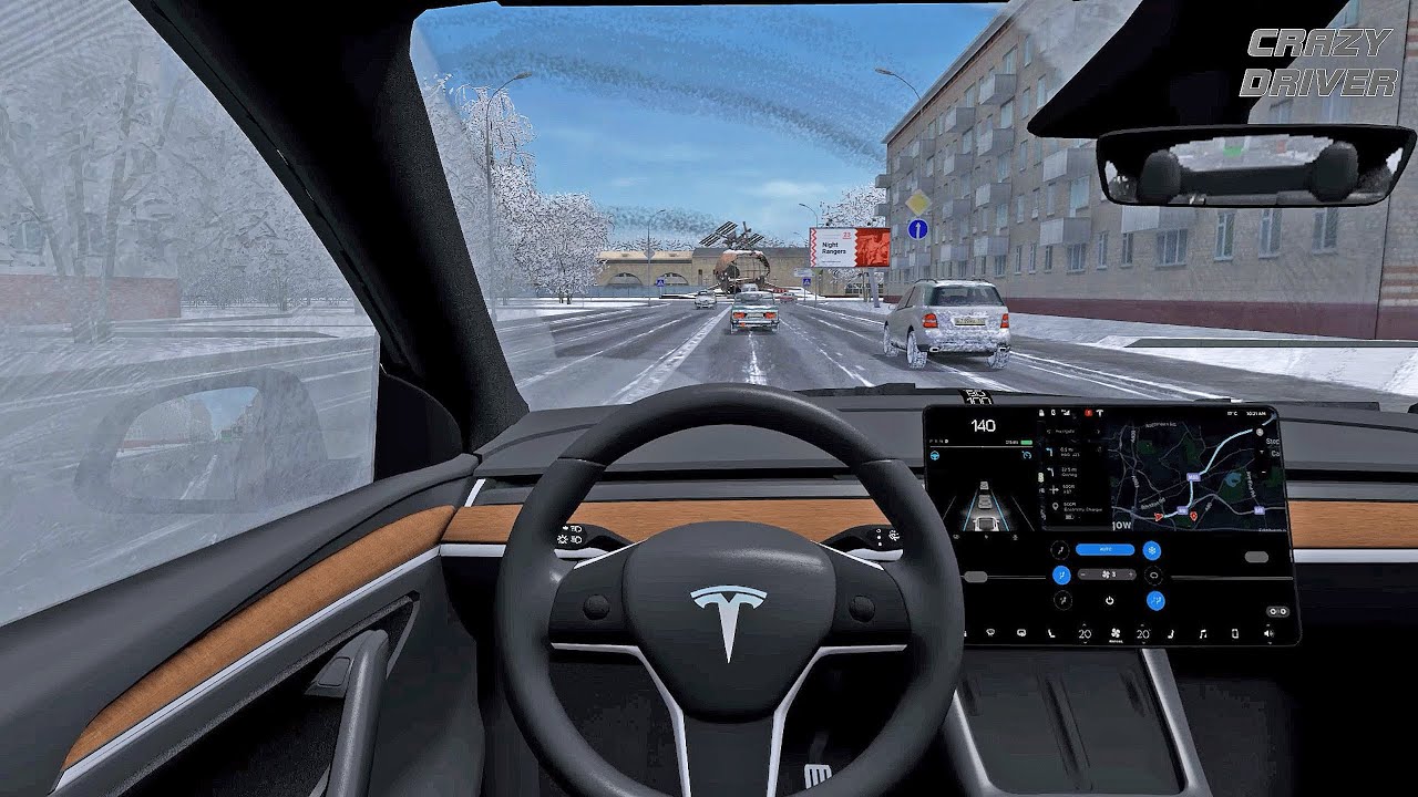 Tesla Model 3 Standard Range WINTER DRIVING - City Car Driving - YouTube