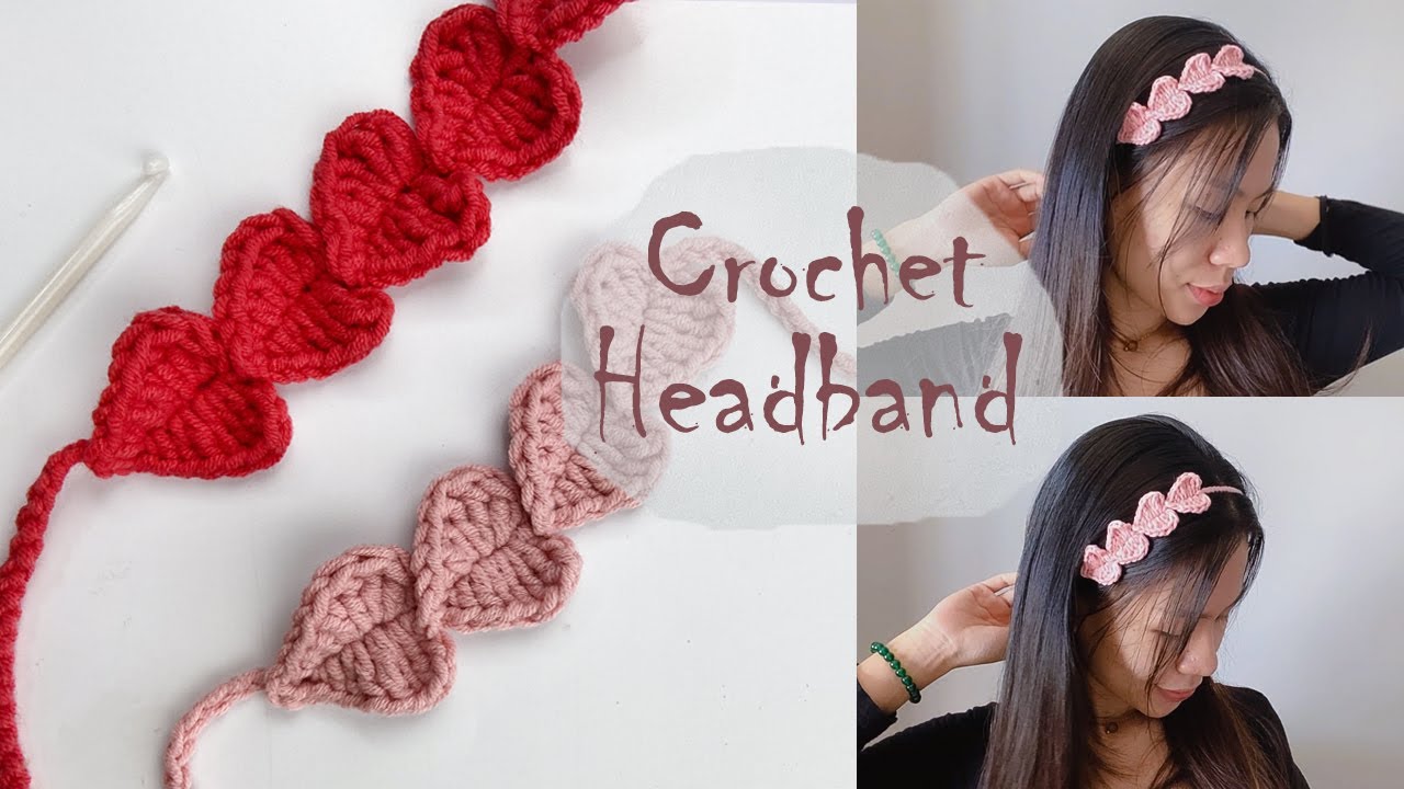 How To Crochet Heart Headband Tutorial | Crochet Mini Heart long Strap ...