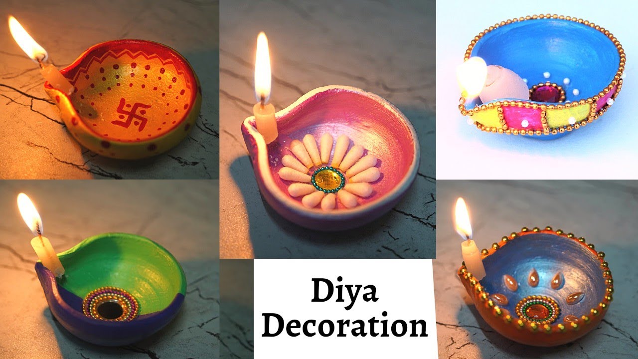 DIY: 5 Easy & Quick Diya Decoration Ideas for Competition| Diwali Diya ...