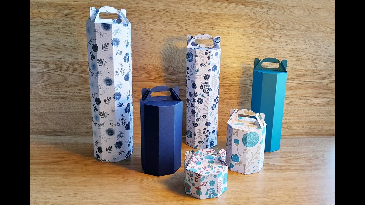 SVG file to cut six different height eight-sided boxes with gable ...