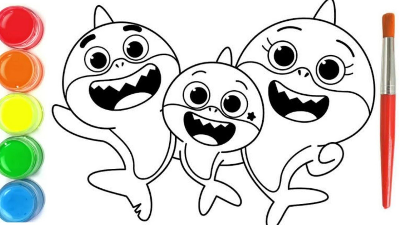 cara menggambar, melukis pinkfong baby shark dan mewarnai untuk anak ...