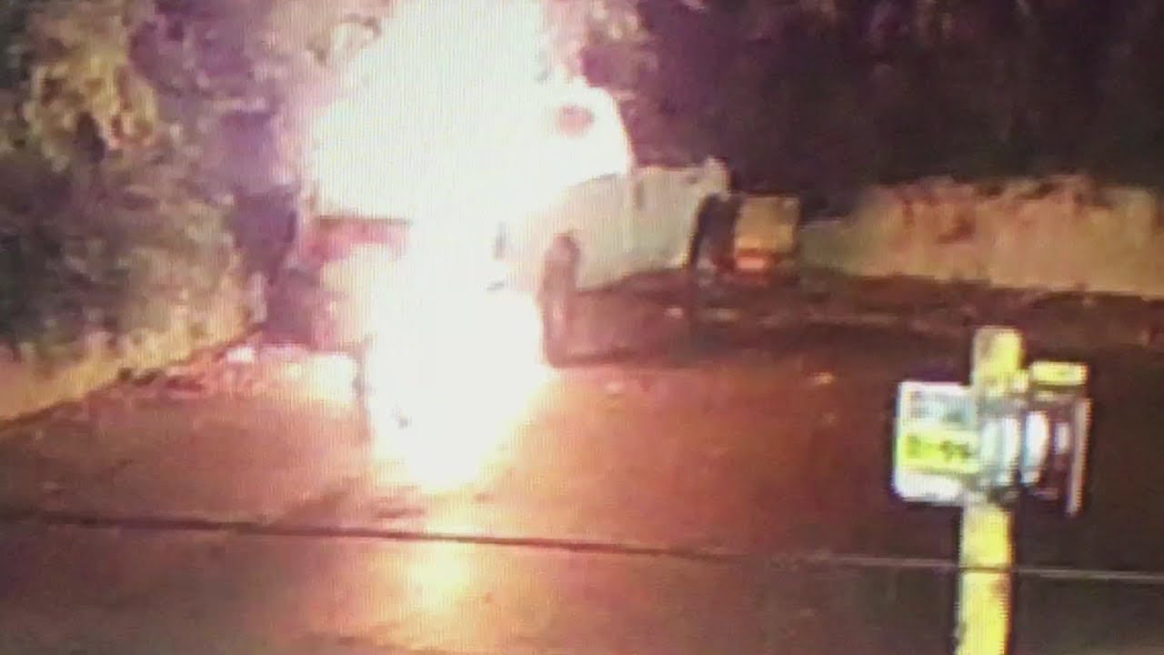 Caught on Camera: Man hit by fire he set - YouTube