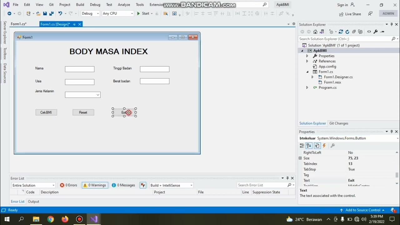 Membuat Aplikasi BMI (Windows Forms Visual Studio 2019) - YouTube