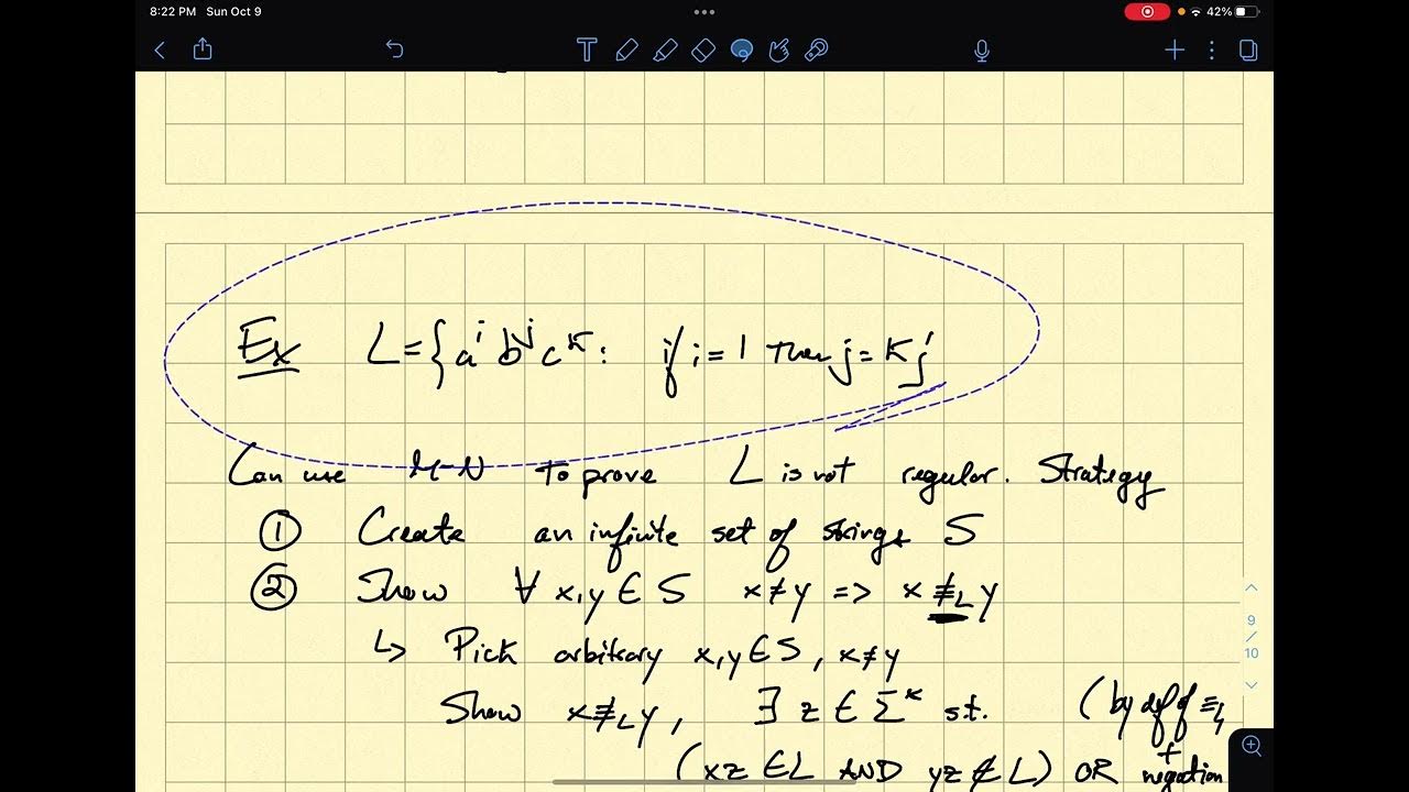 Using M-N to prove that a language is not regular - Myhill-Nerode - YouTube