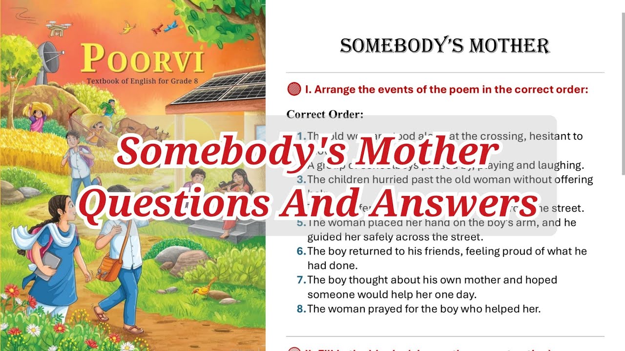 Class-8th English Poorvi | Poem Somebody's Mother | Full Poem Questions ...