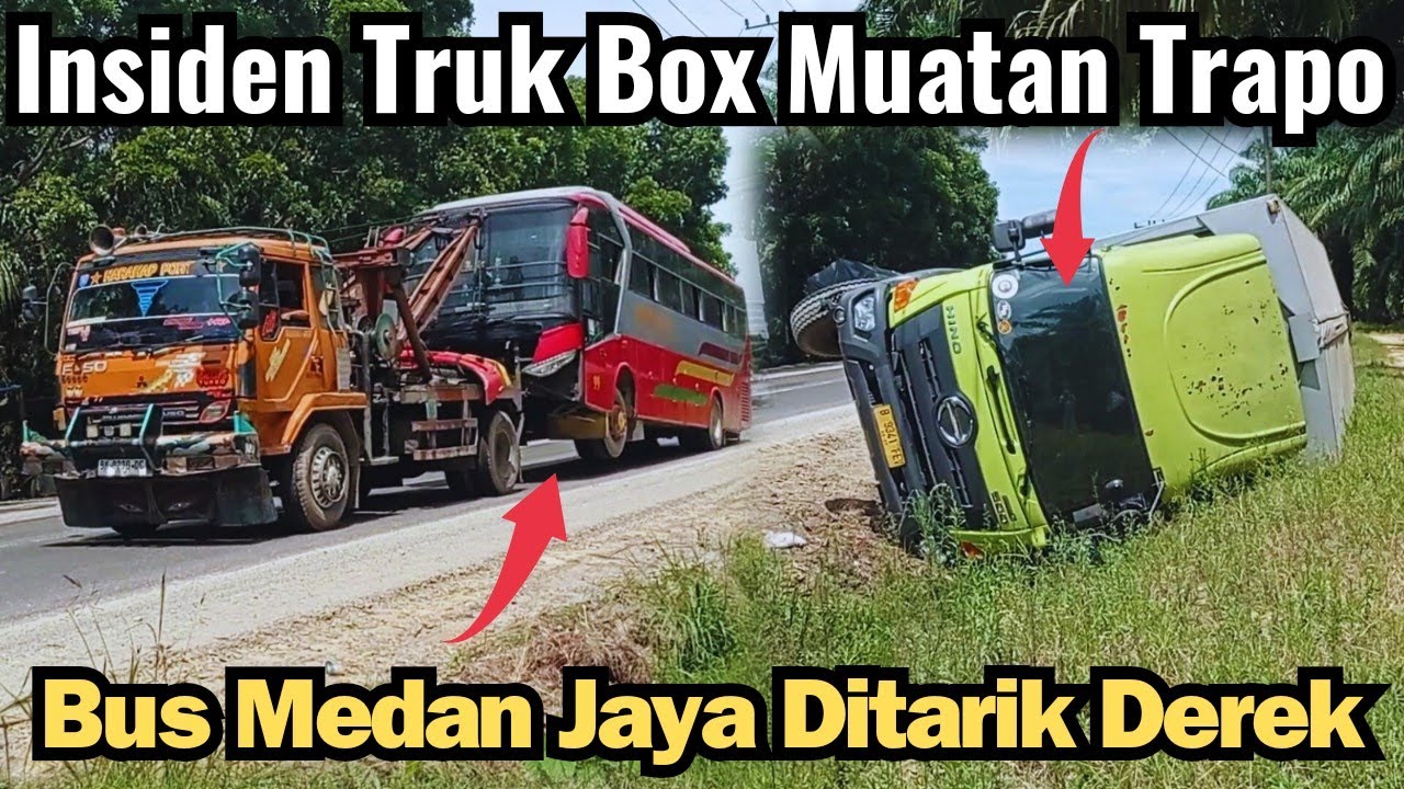 Truk Box Terguling Di Simpang Roda Muatan Trapo Bus Medan Jaya Ditarik ...