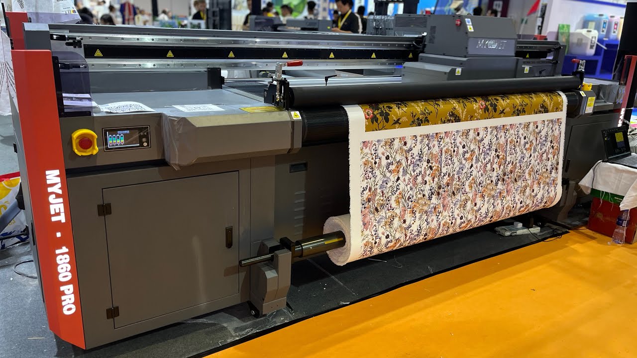 Myjet Fabric and wallpaper Hybrid UV printer - YouTube