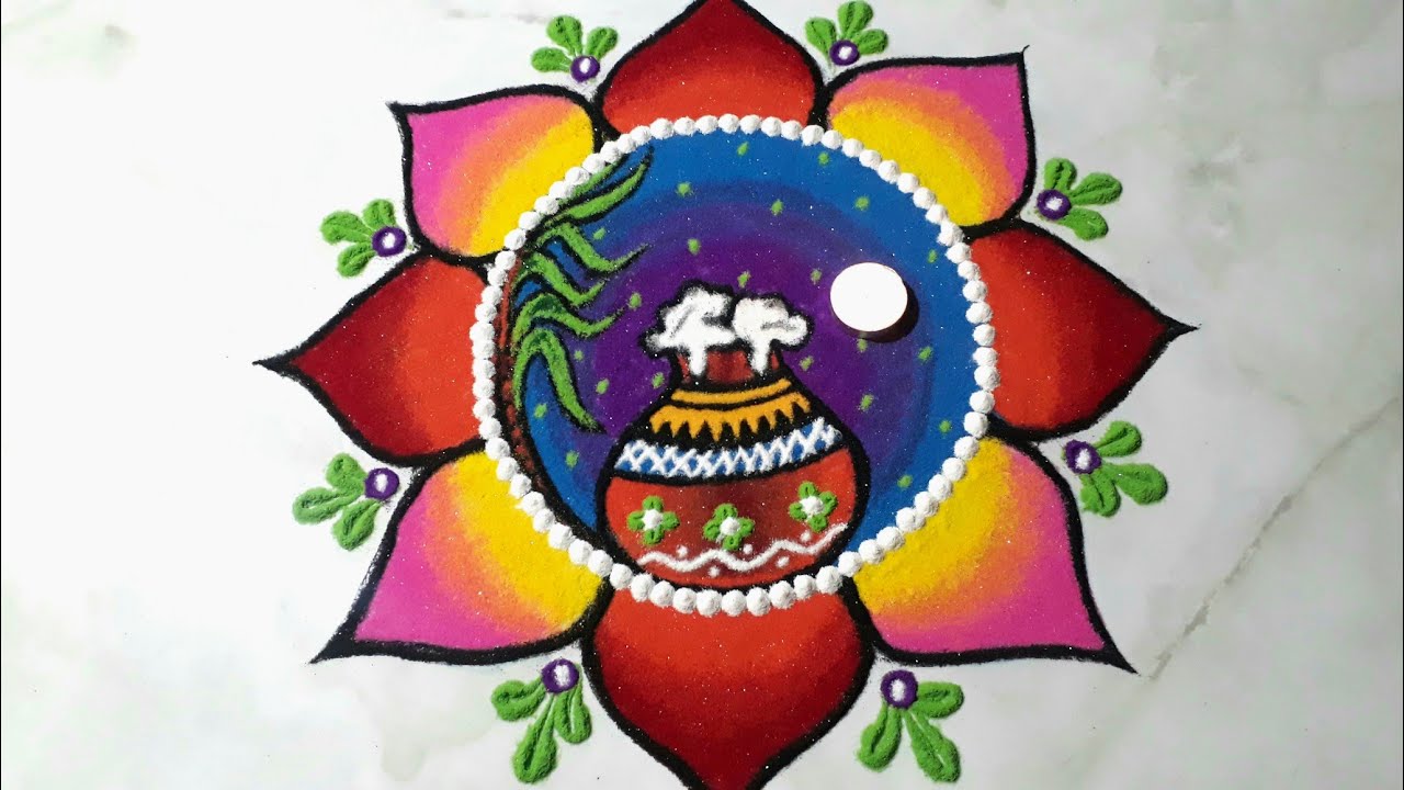 Easy pongal Pot rangoli for Makar sankranti || Makar sankranti special ...