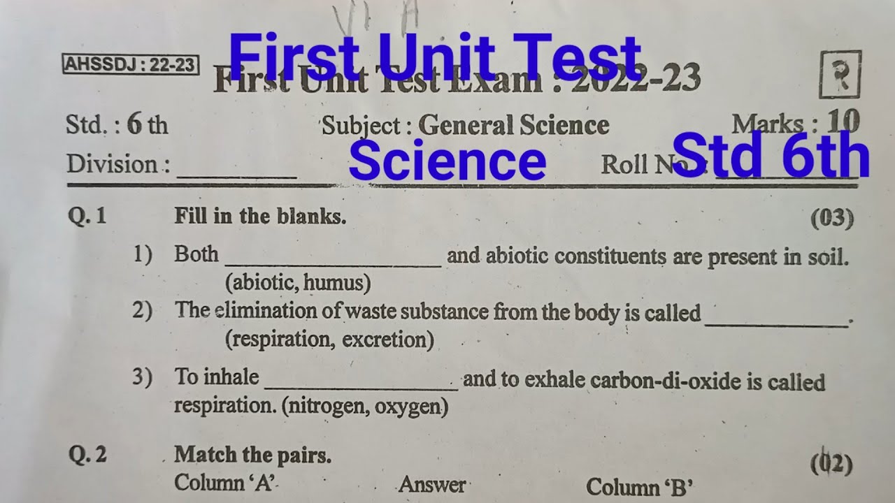 First Unit Test Science Std 6th - YouTube