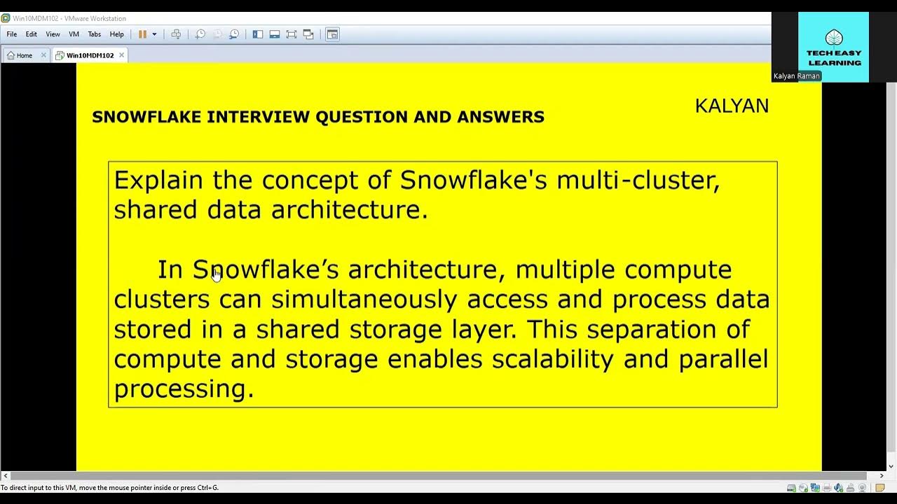 SNOWFLAKE -Interview Q & A , multi-cluster, shared data architecture. - YouTube