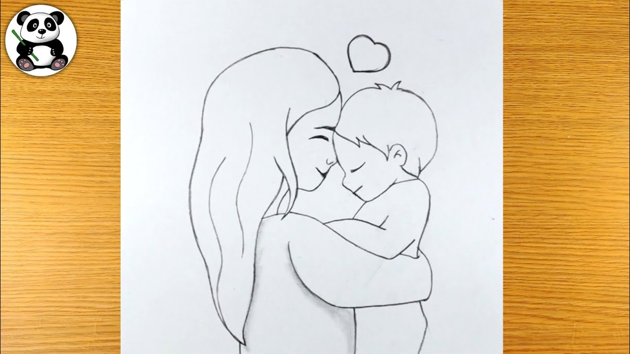 Cute mother and baby pencil drawing | mother's day drawing - YouTube