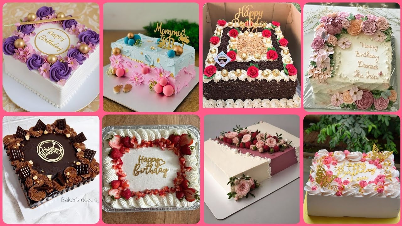 Latest square shape birthday cake design //square cake decoration ideas ...