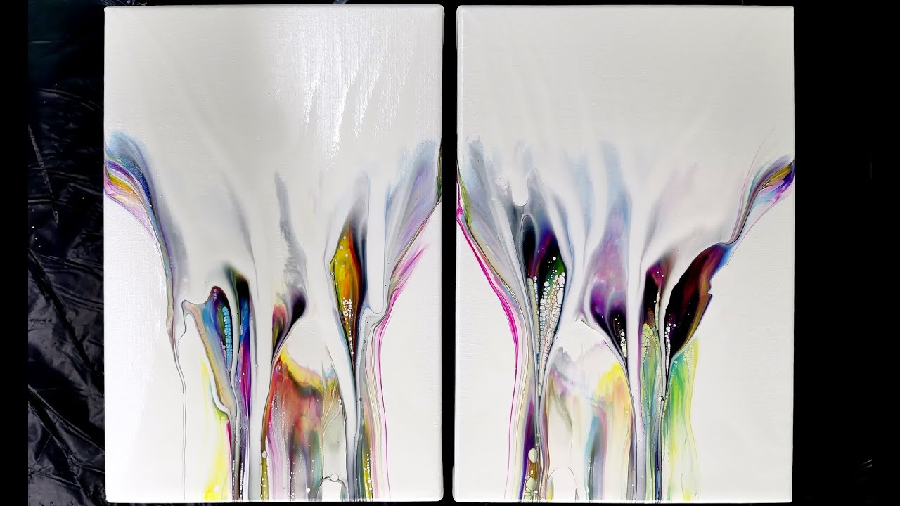 (776) SIMPLE Acrylic pouring DIPTYCH painting ~ DOUBLE DIP technique ...