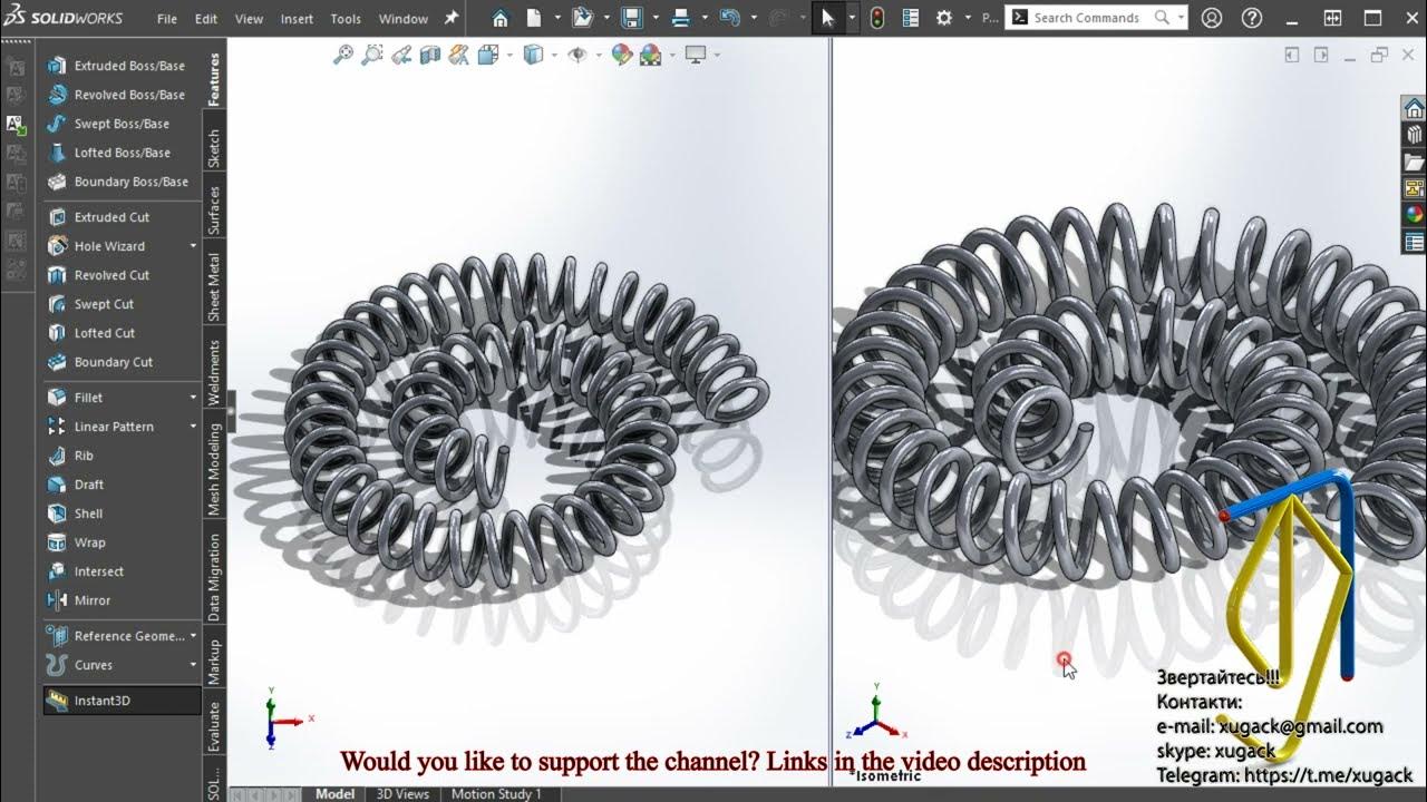 Coil along spiral with constant pitch | Swept | Deform | Котушка по спіралі з постійним кроком ...