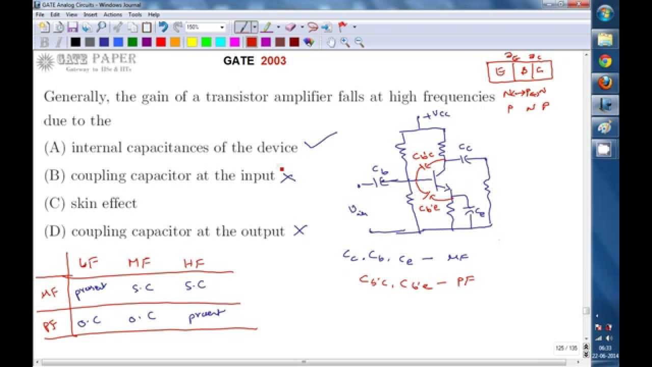 GATE 2003 ECE Gain of Transistor Amplifier falls at high frequencies - YouTube