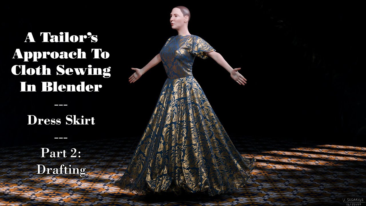 How To Sew Dress Skirt In Blender - Drafting (Part of ATATCS Stream ...