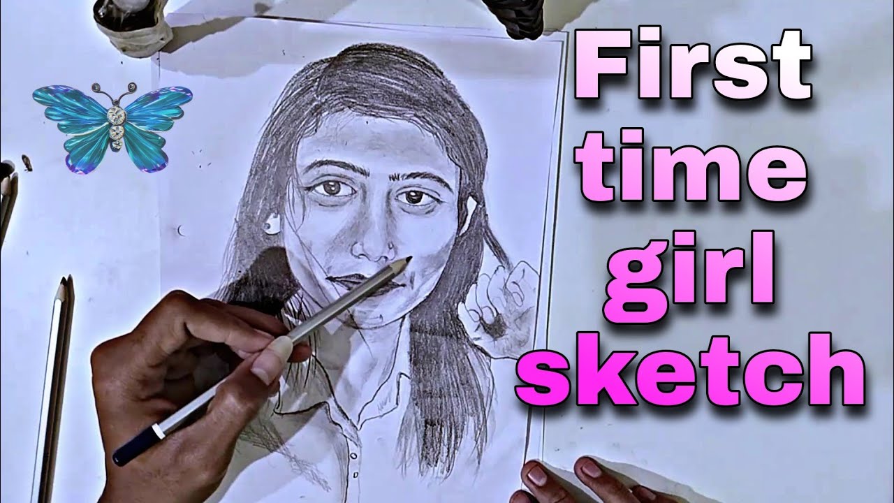 First time girl sketch //me&my art - YouTube