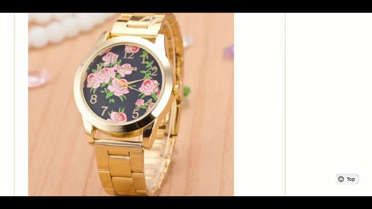 Golden Steel Flower Dial Women Ladies Watch Quartz - YouTube