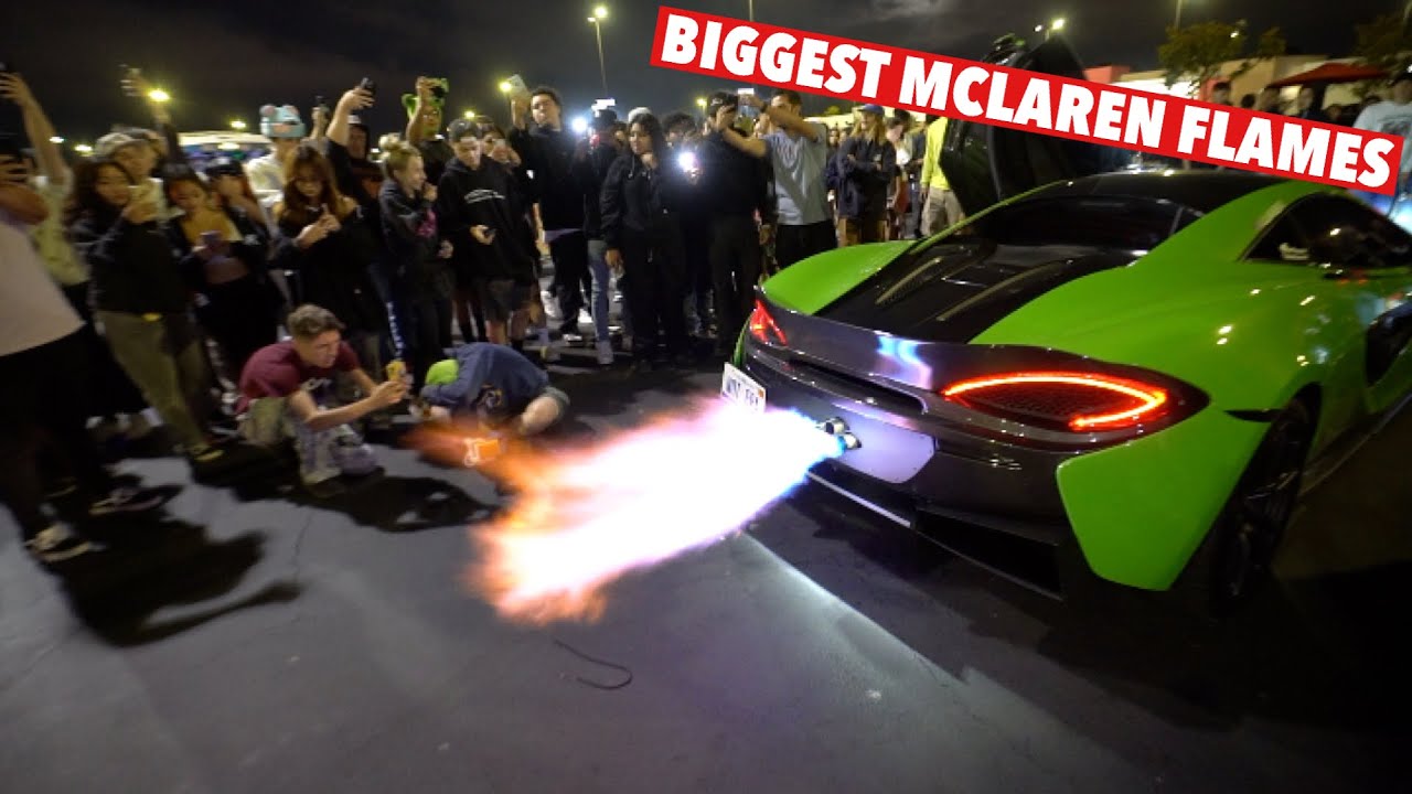 MCLAREN SHUTS DOWN CAR MEET SHOOTS 6FT FLAMES *LOUDEST MCLAREN IN THE ...