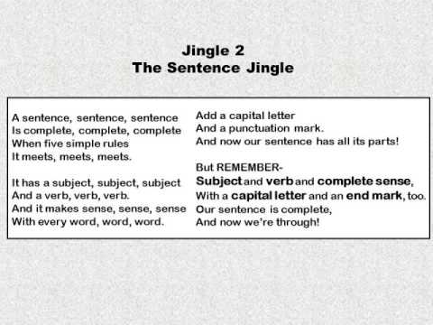 Jingle 2 - The Sentence Jingle - 3rd thru 8th Grade - YouTube