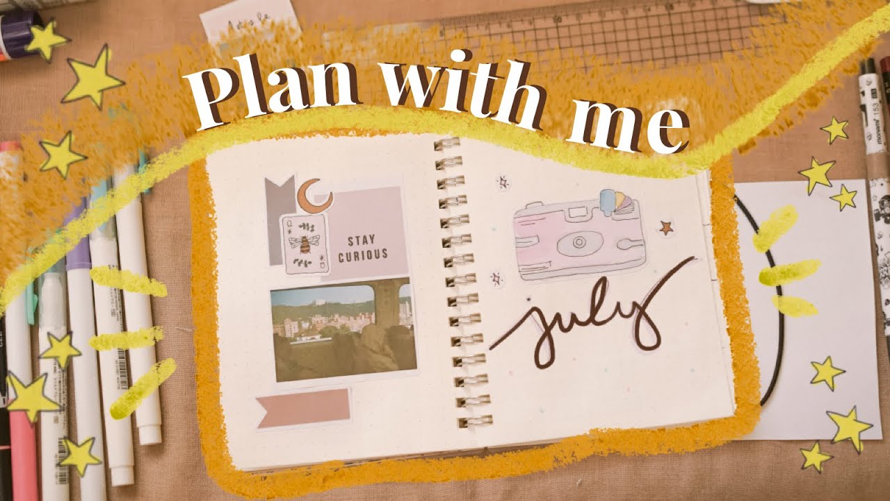July 2020 bullet journal setup | Plan with me | instax and film camera ...
