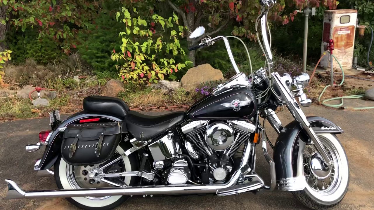 1995 heritage Softail nostalgia with Samson mini cholo exhaust - YouTube