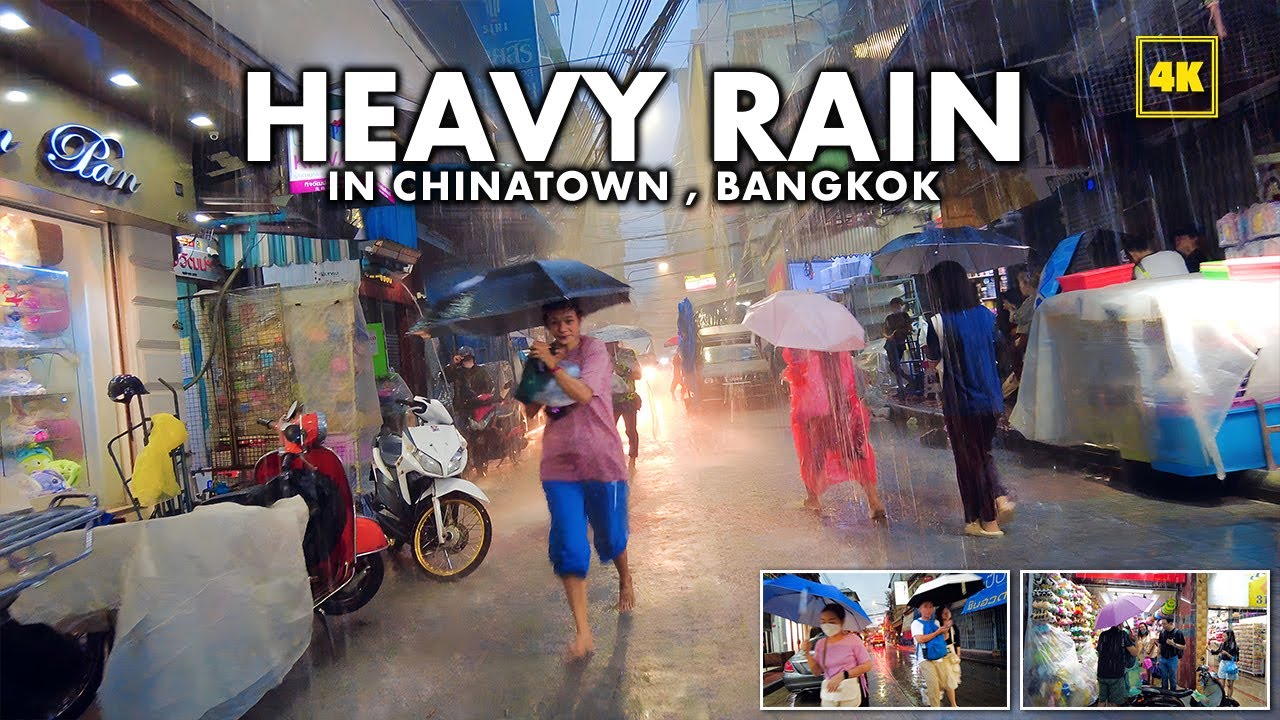 HEAVY RAIN in CHINATOWN , BANGKOK ( OCT 2023 ) / Sampheng market - YouTube