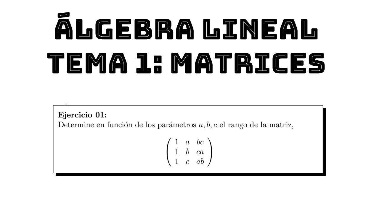ejercicio 01 rango de una matriz con parámetros || álgebra lineal tema 1 matrices - YouTube