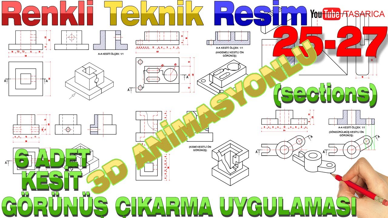 Kesitler; tam ve yarım kesit, kademeli kesit, kısmi kesit, profil kesit ...