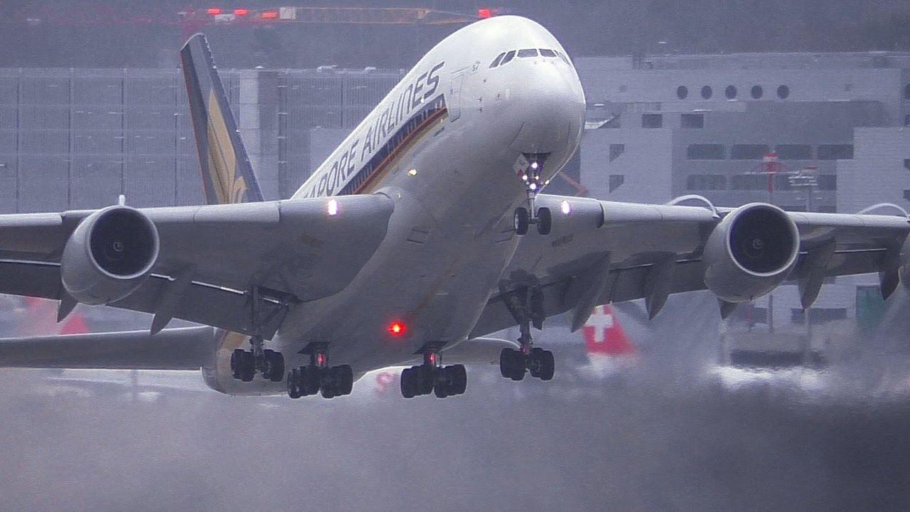 Airbus A380 + Wet Runway = Great Stuff! - YouTube