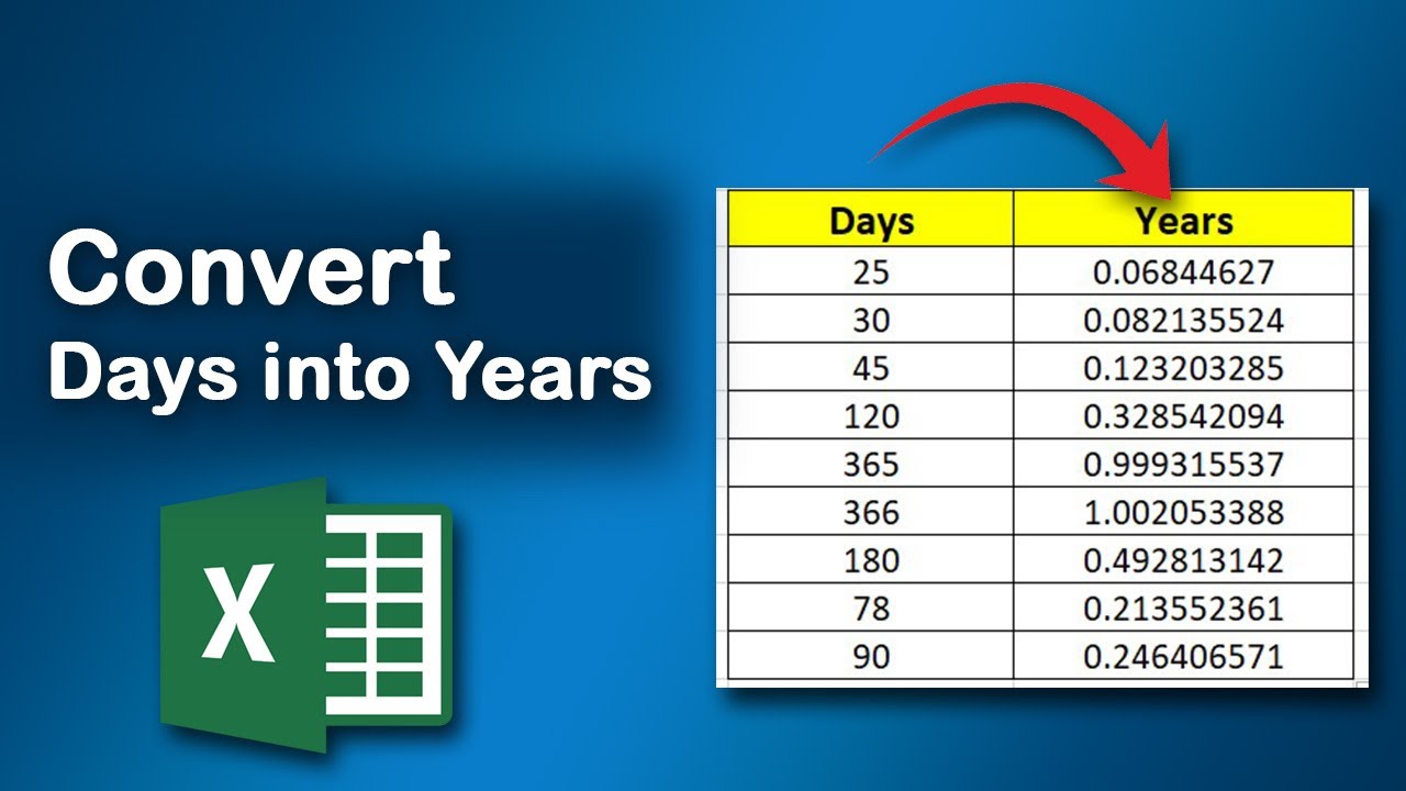 How to convert or change days into years in Microsoft Excel - YouTube