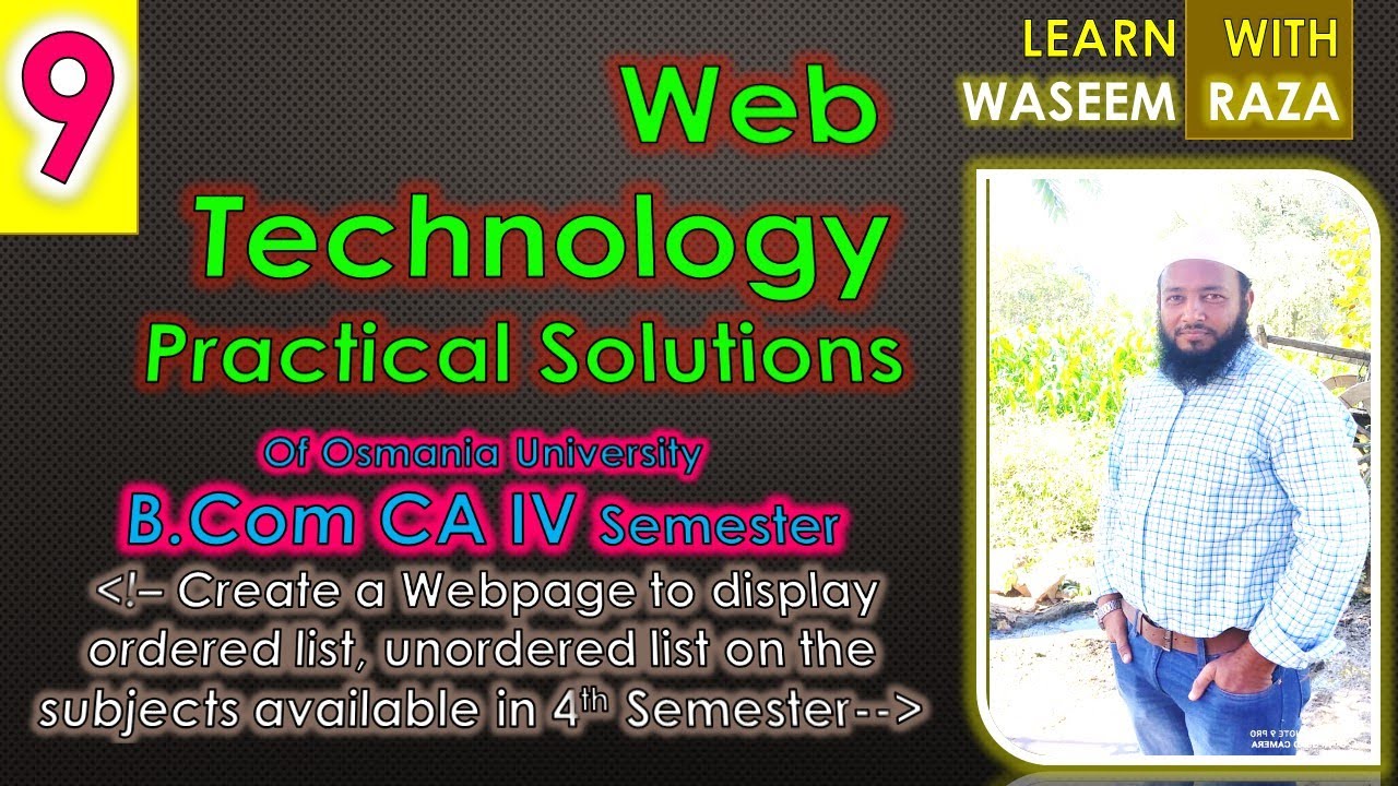 Html Program 9 To Design The Ordered And Unordered Lists Webtechnology Bcom 4th Semester Ou 9049