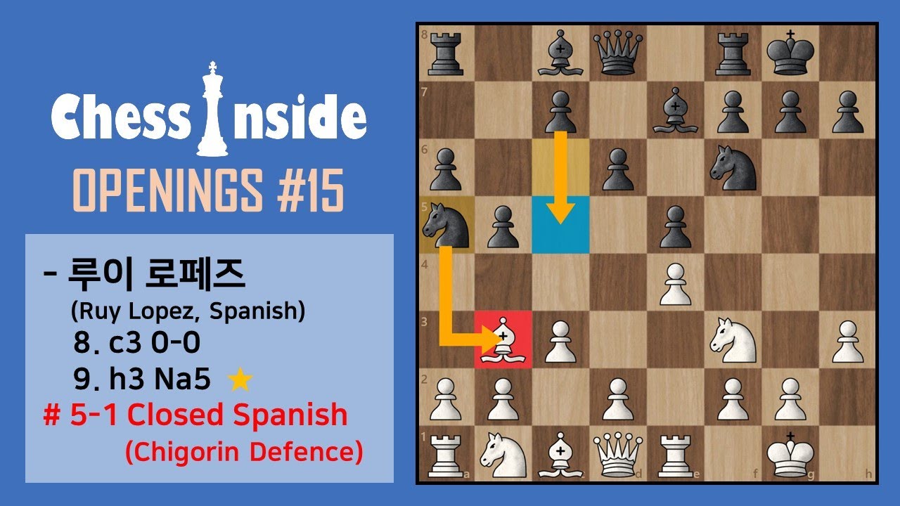 체스 오프닝 #15 - 루이로페즈 (Ruy Lopez) - Closed Spanish; Chigorin Defence - YouTube