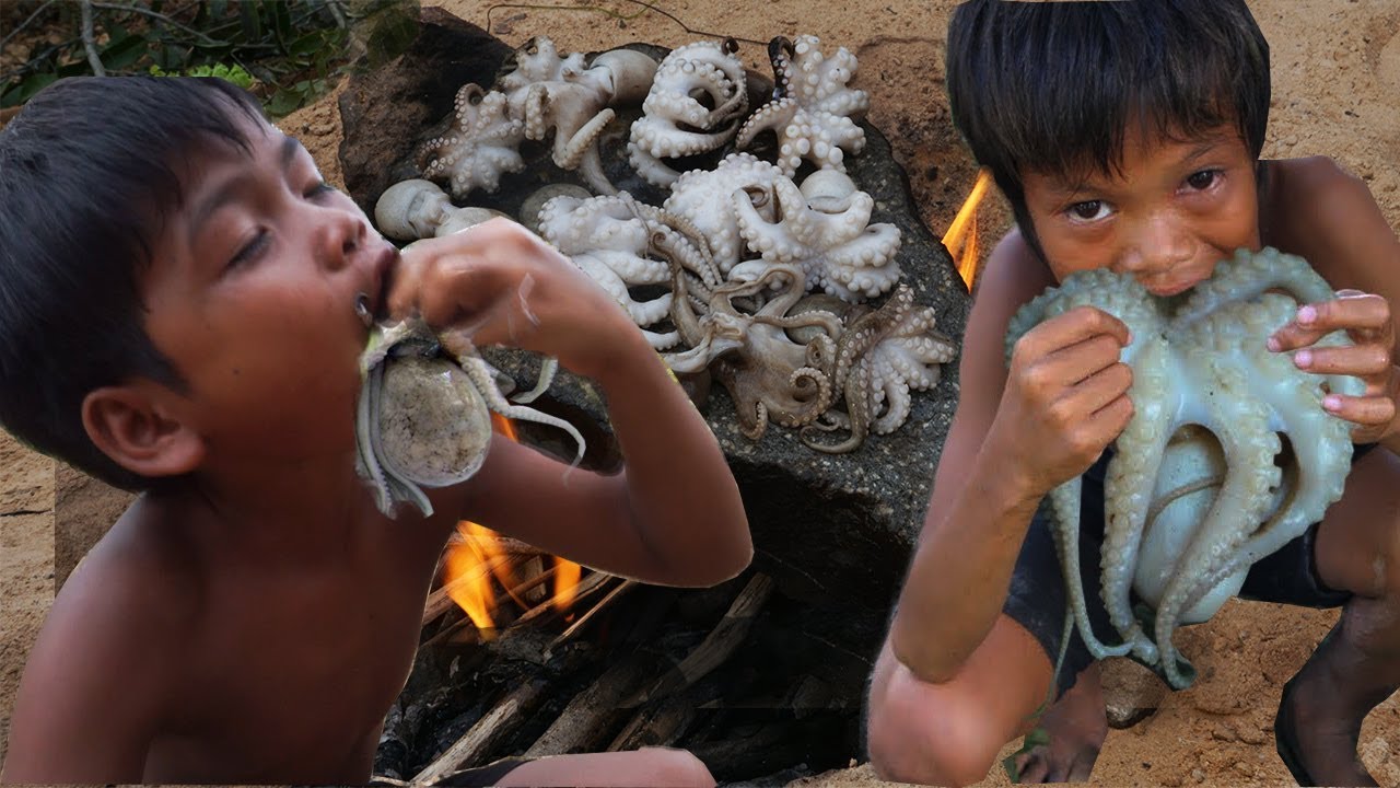 Primitive Technology KH - Eating delicious - Awesome cooking octopus on rock - YouTube