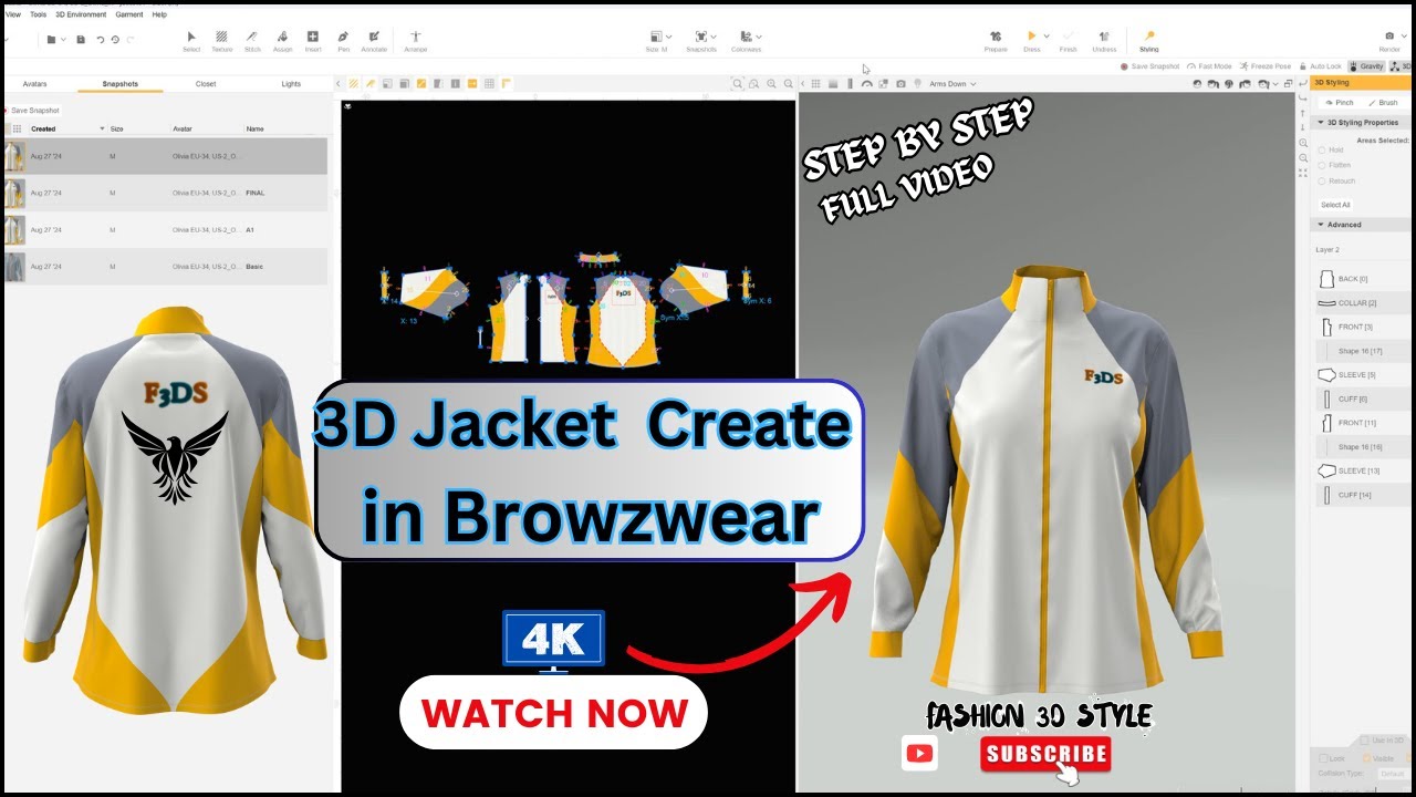 3D Jacket Create in Browzwear/VStitcher || Full Video #3dcloth ...