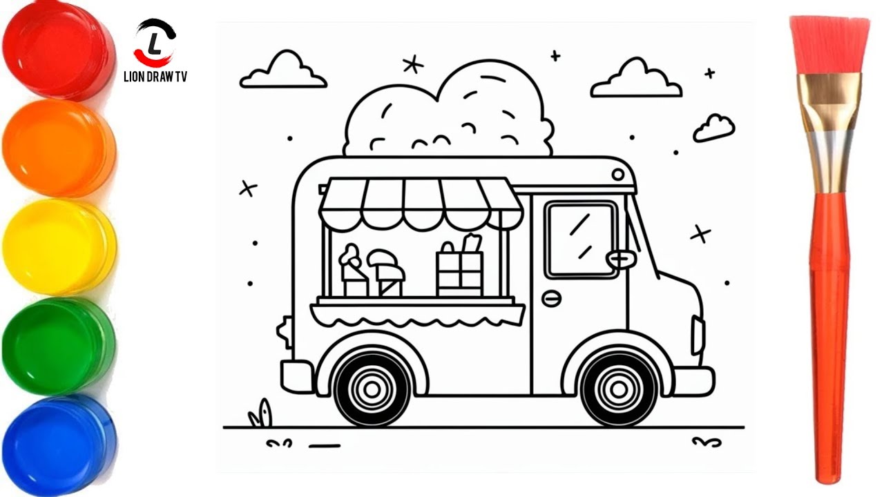How to Draw burger van drawing, Painting and Coloring for Kids ...
