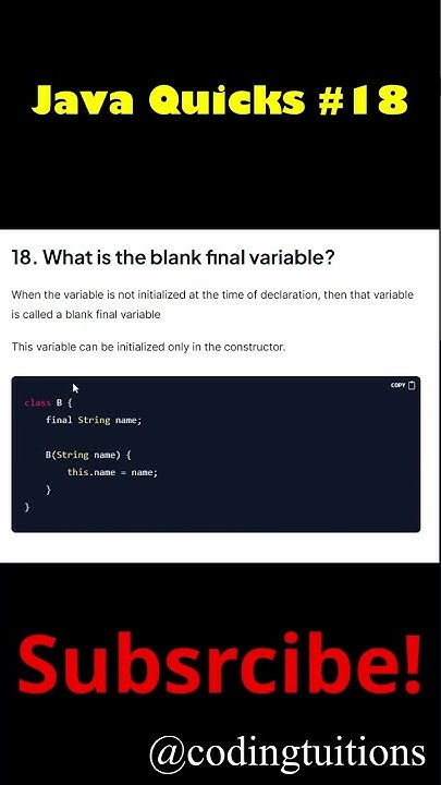 Blank final variable | Java Quicks 18 | Java Interview Questions - YouTube
