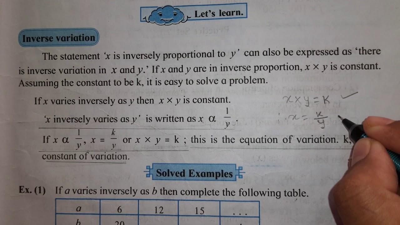 Maths, std. 8th, lesson 7, Inverse Variation, Practice set 7.2 - YouTube