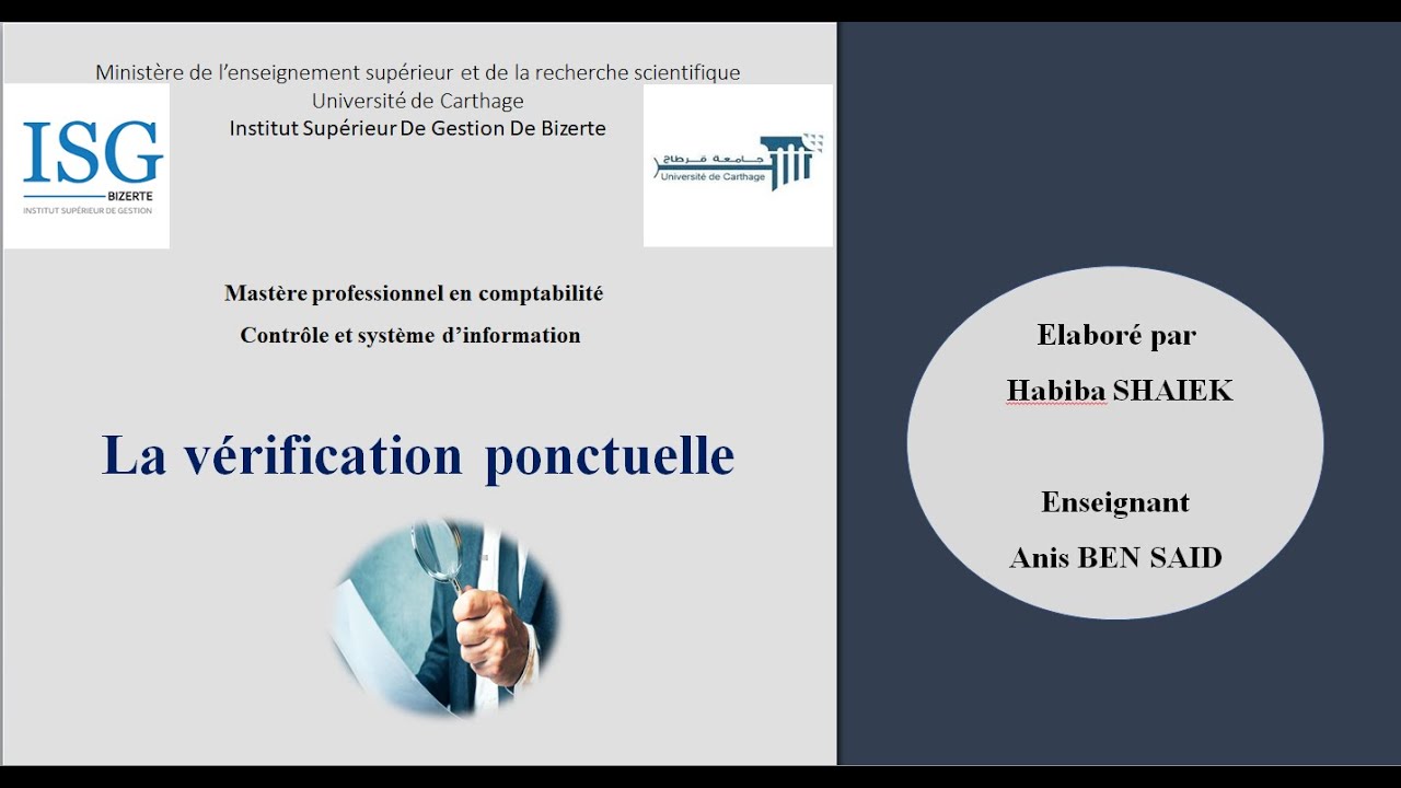 La vérification ponctuelle - Exposé préparé par Mon étudiante au Master ...